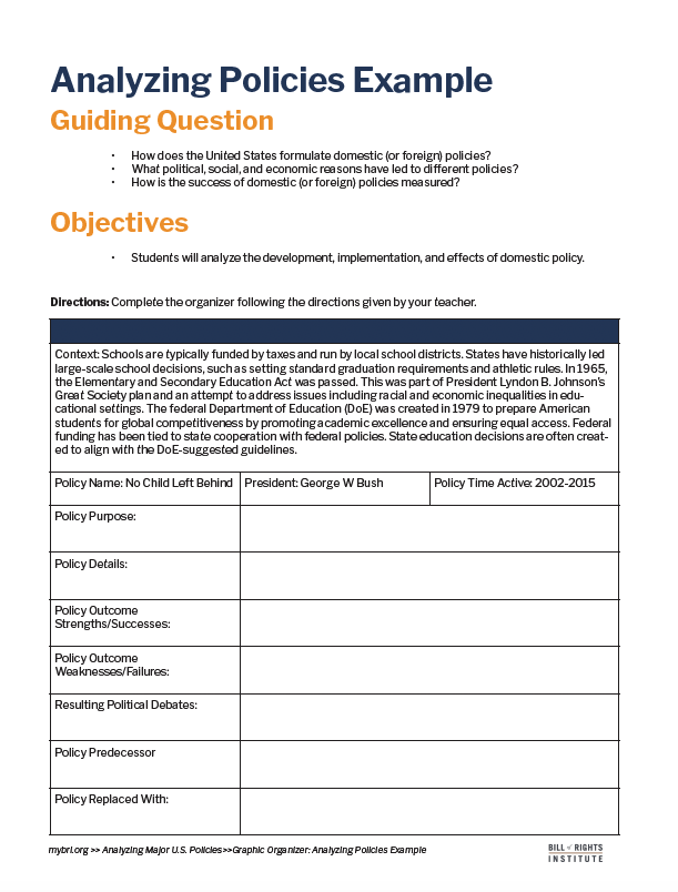 Graphic Organizer: Analyzing Policies Example | Bill of Rights Institute