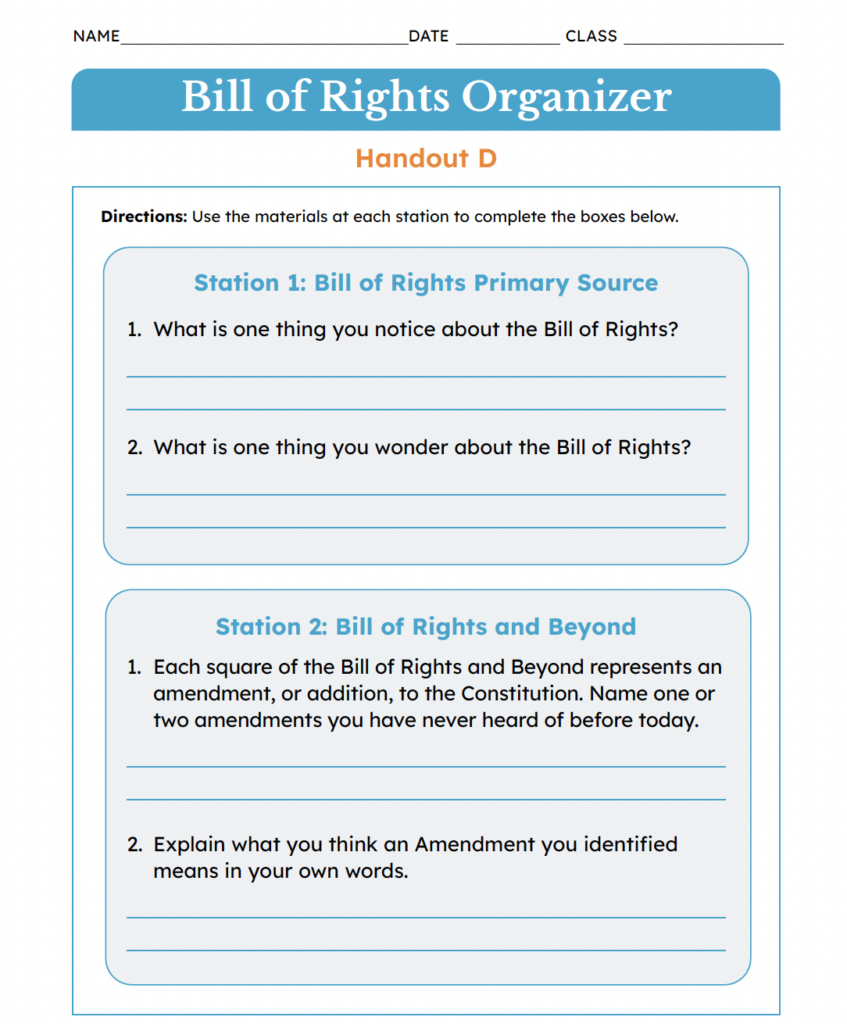 3-5 Elementary Bill of Rights Organizer