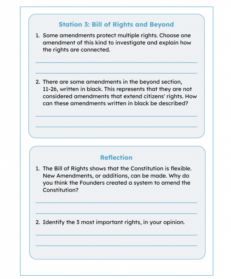 3-5 Elementary Bill of Rights Organizer