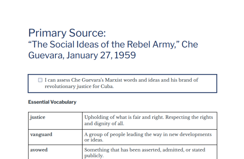 “The Social Ideas of the Rebel Army,” Che Guevara, January 27, 1959 ...