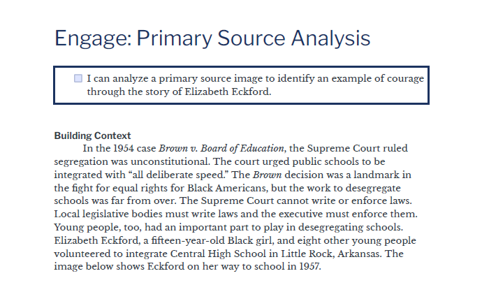 Elizabeth Eckford and Courage Primary Source Analysis - Bill of Rights ...