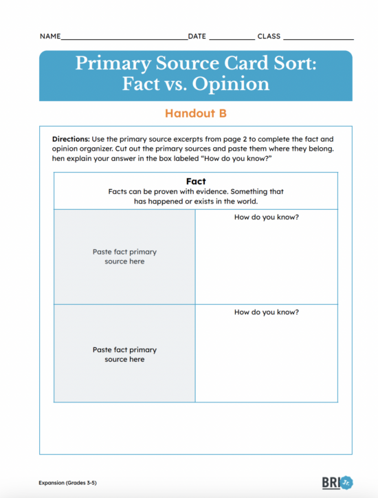 Fact vs. Opinion Card Sort Activity | Expansion | Elementary