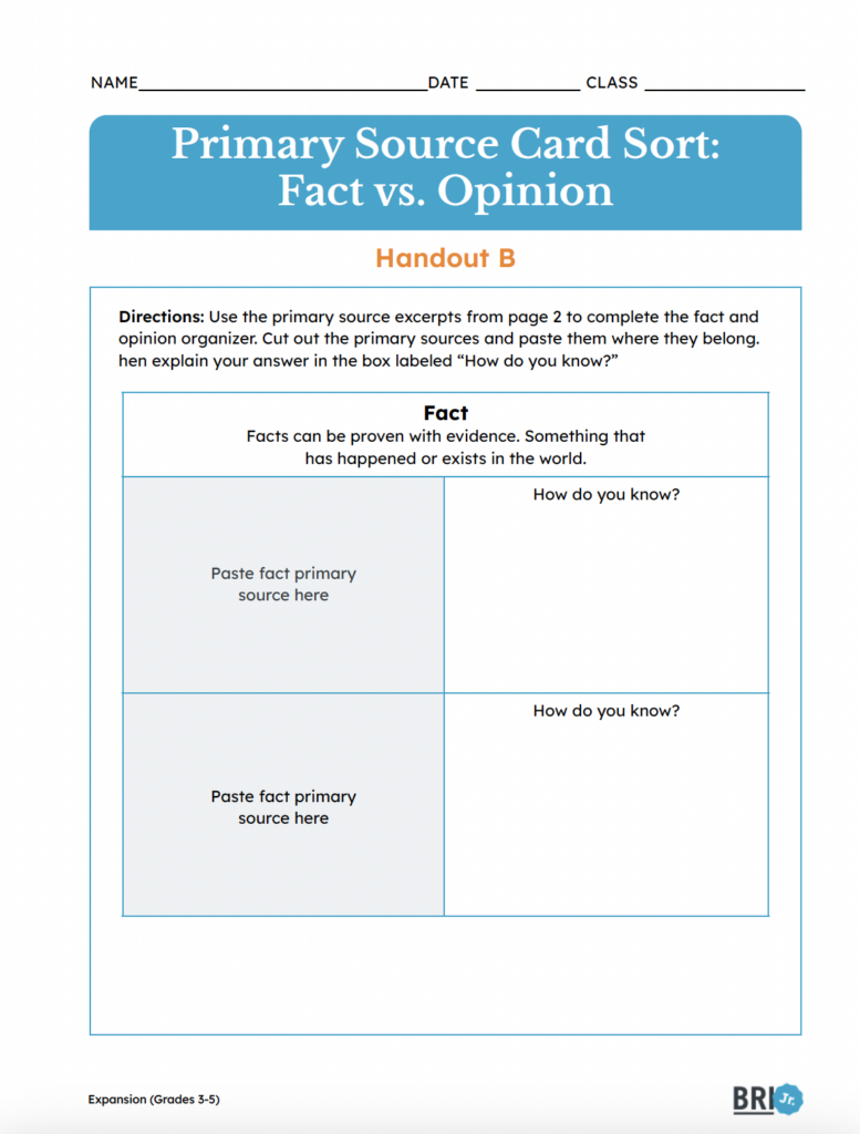 Fact vs. Opinion Card Sort Activity | Expansion | Elementary