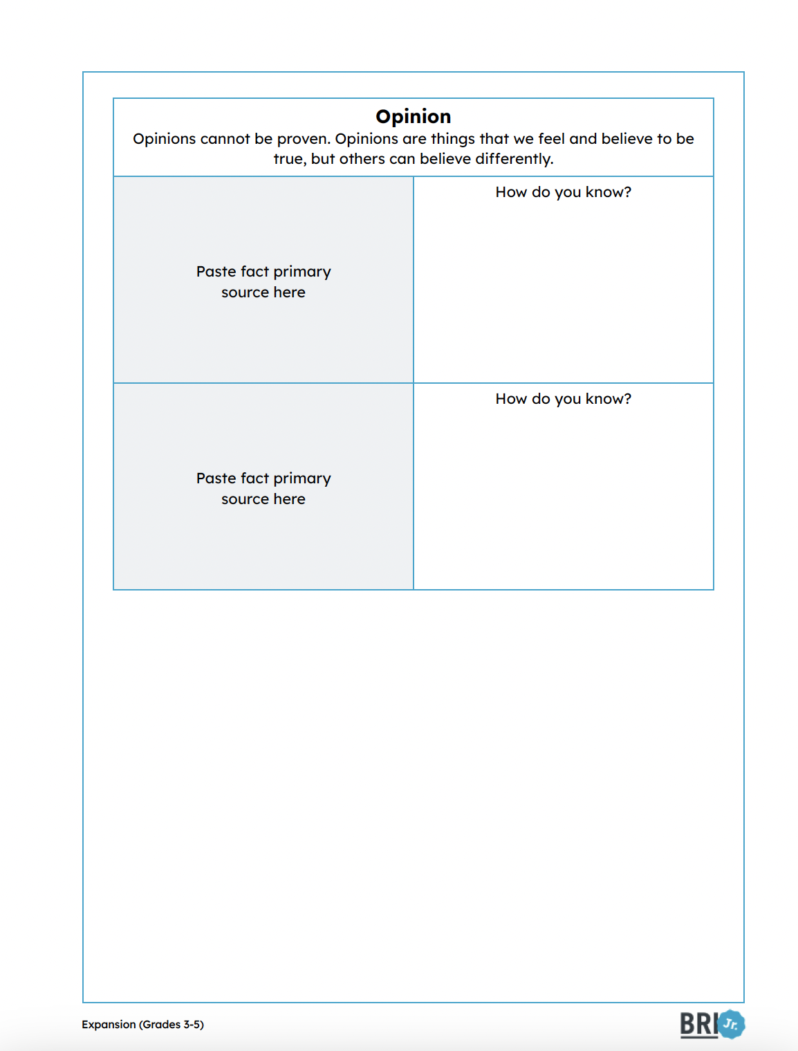 Fact vs. Opinion Card Sort Activity | Expansion | Elementary