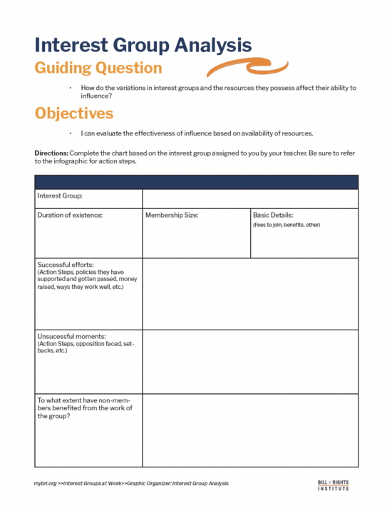 Graphic Organizer: Interest Group Analysis | Bill of Rights Institute