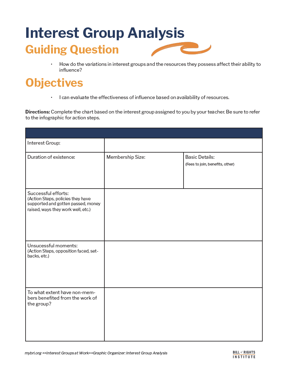 Graphic Organizer: Interest Group Analysis | Bill of Rights Institute