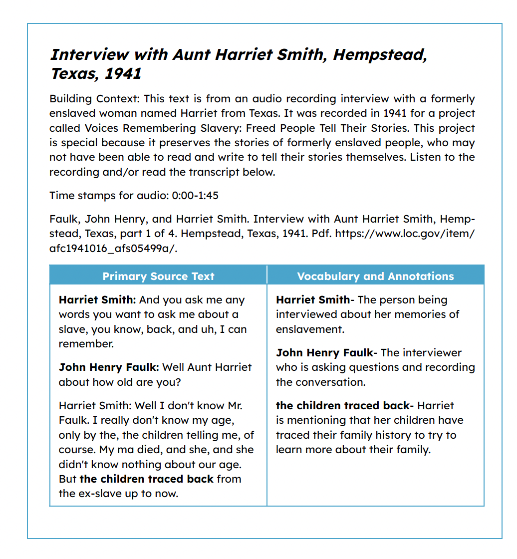 Experiences of Enslaved People Primary Sources | Causes of the Civil ...