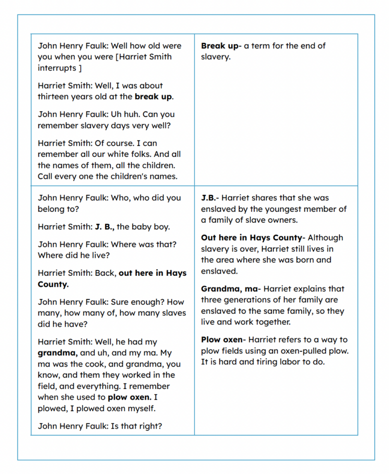 3-5 Elementary Experiences of Enslaved People Primary Sources
