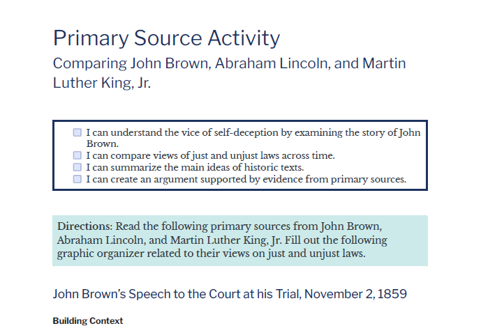 John Brown and Self-Deception Primary Source Analysis - Bill of Rights ...