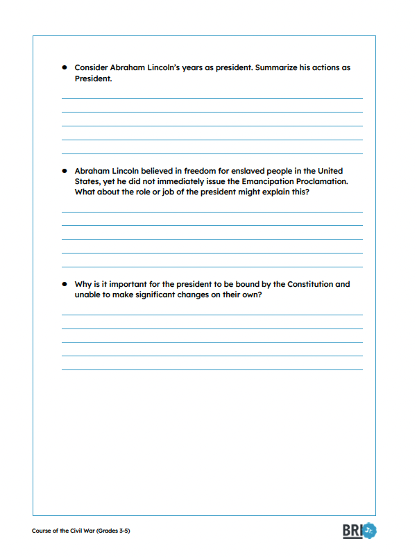 Lincoln Timeline Analysis Handout | Course of the Civil War | Elementary
