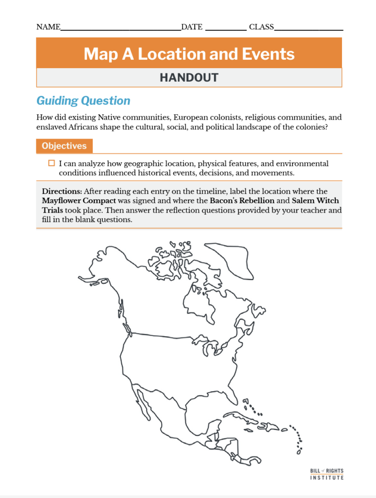 Colonial America Map A Location and Events Handout | Middle School ...
