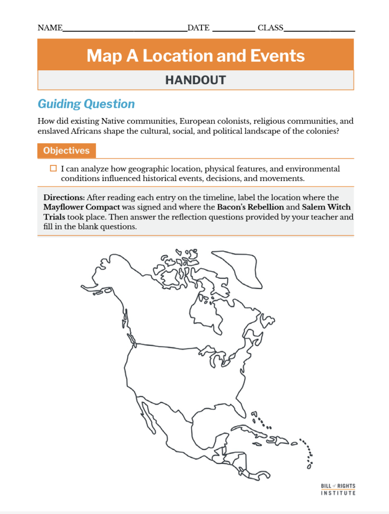 Colonial America Map A Location and Events Handout | Middle School ...