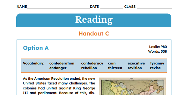 Articles Of Confederation Worksheet Elementary