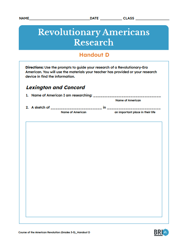 Revolutionary Americans Research Handout | Bill of Rights Institute