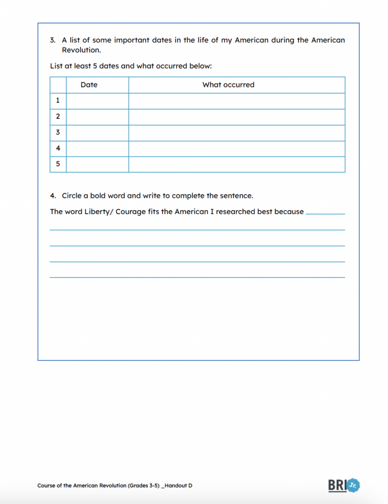 Revolutionary Americans Research Handout | National Leader in Civic ...
