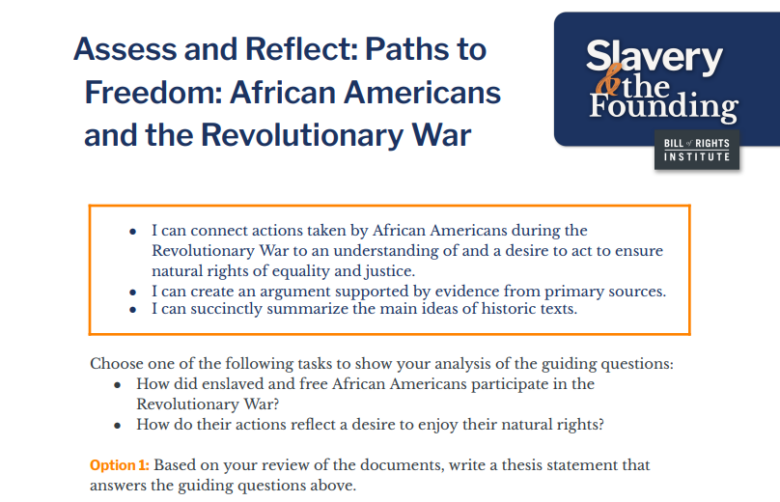 Assess and Reflect: Paths to Freedom: African Americans and the ...