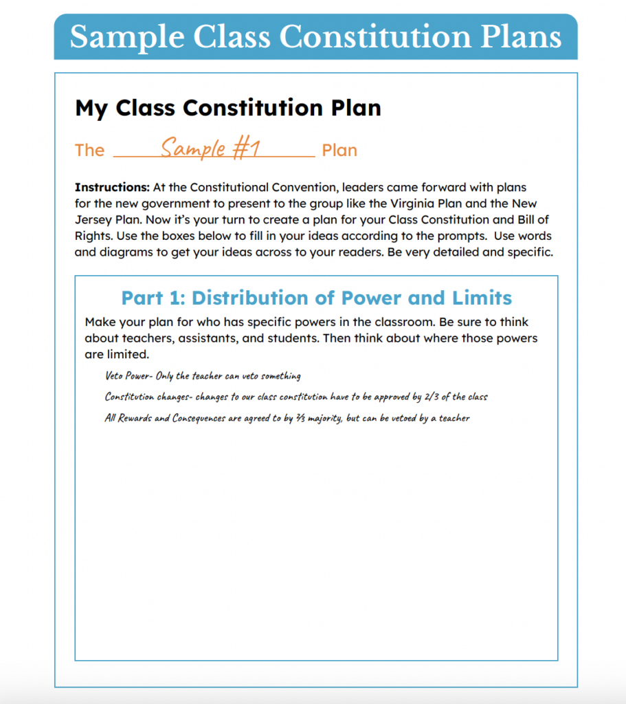 Sample Classroom Constitution Plans | Bill of Rights Institute