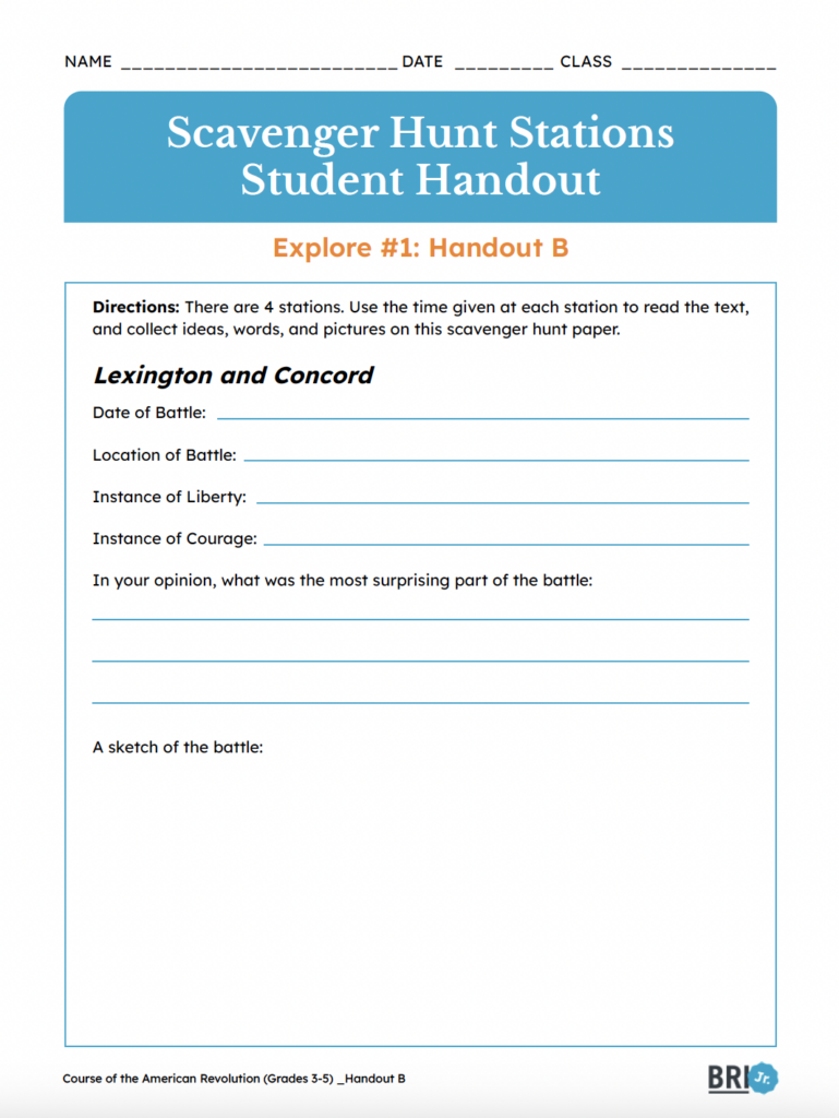 Scavenger Hunt Stations Handout | Course of the American Revolution ...