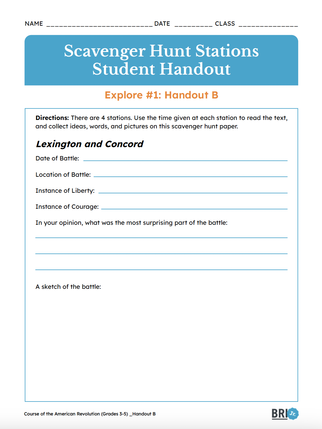 Scavenger Hunt Stations Handout | Course of the American Revolution ...