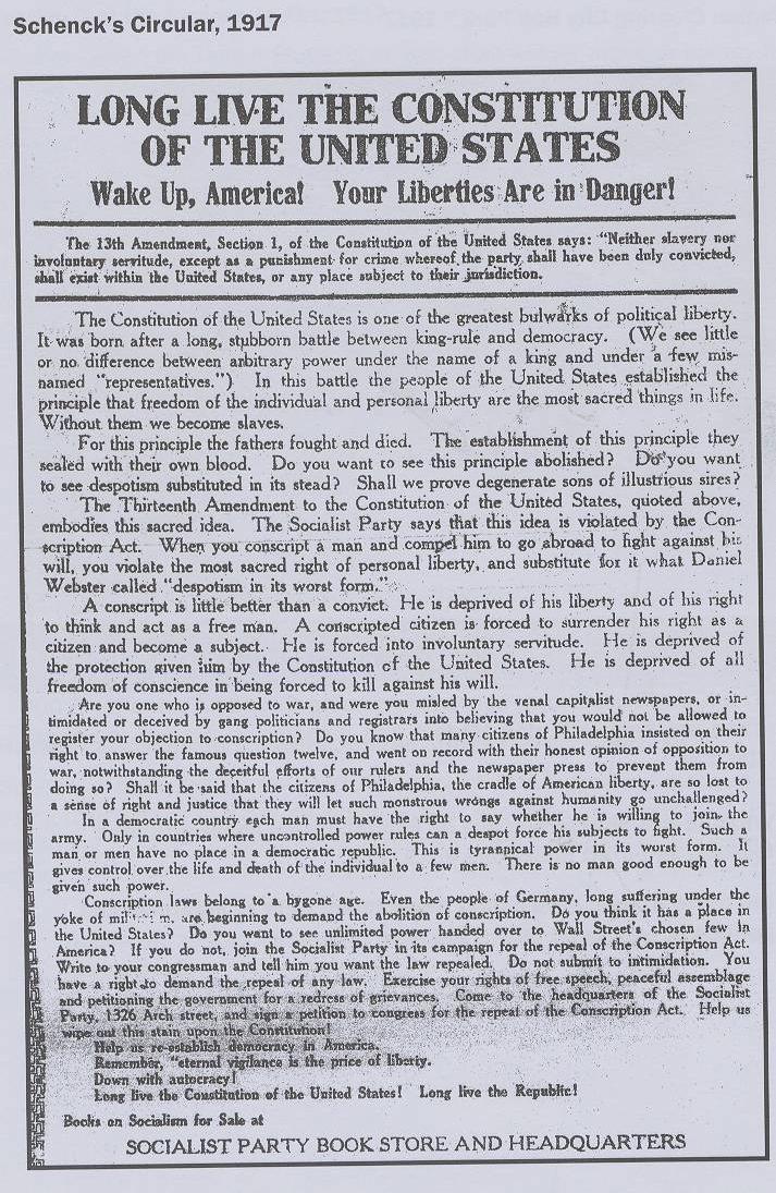 Documents to Examine (A-I) - Schenck v. United States (1919) | National ...
