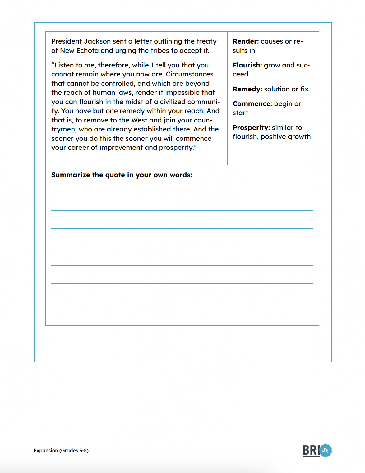 Trail of Tears Primary Sources | Expansion | Elementary