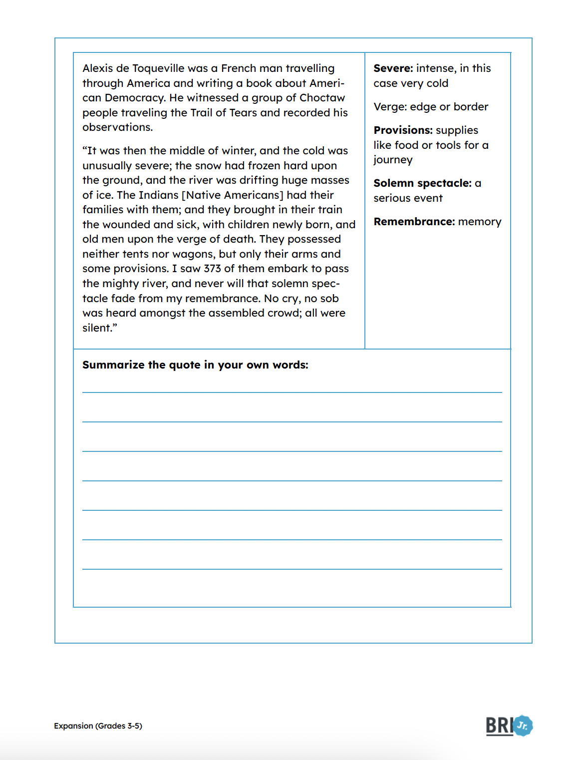 Trail of Tears Primary Sources | Expansion | Elementary