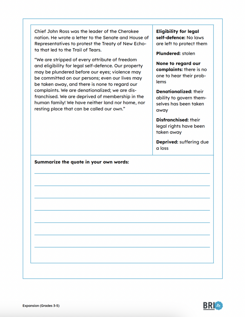 Trail of Tears Primary Sources | Expansion | Elementary