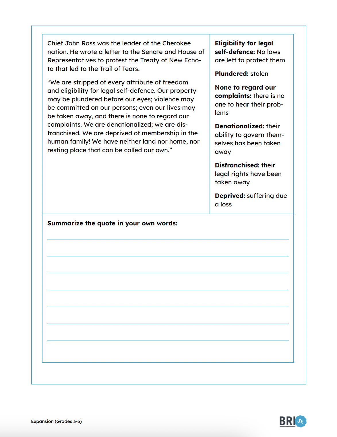 Trail of Tears Primary Sources | Expansion | Elementary