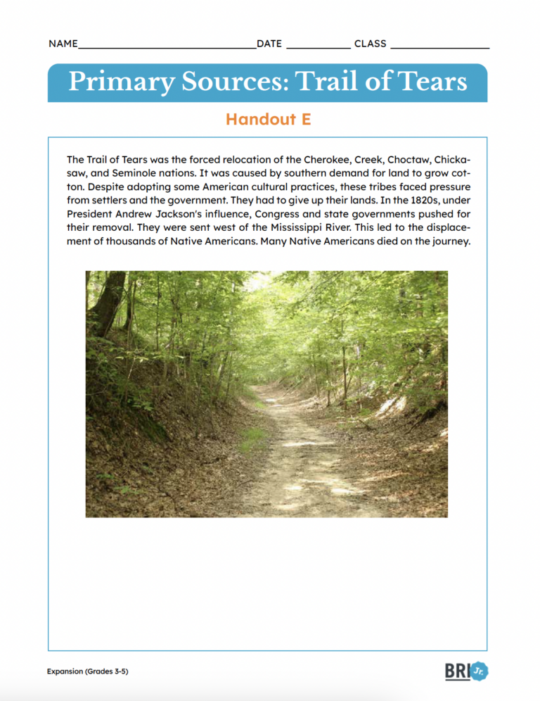 Trail of Tears Primary Sources | Expansion | Elementary