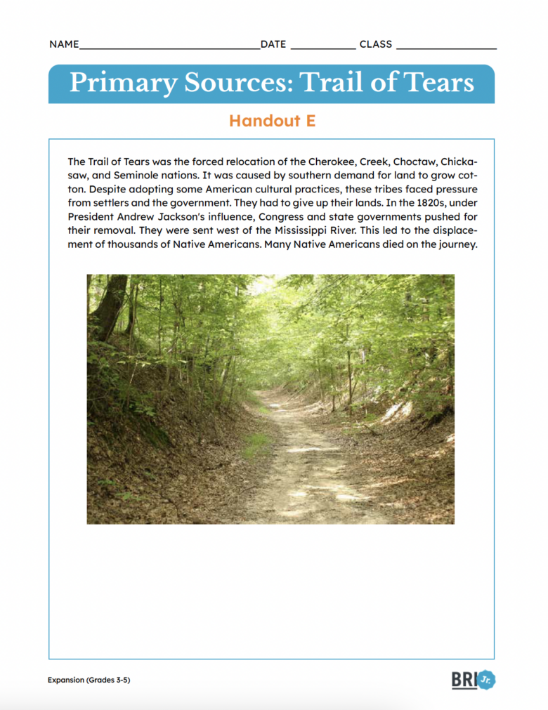 Trail of Tears Primary Sources | Expansion | Elementary