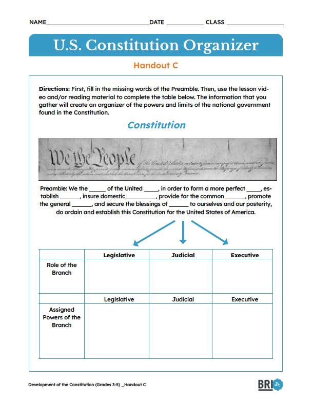 U.S. Constitution Organizer | Elementary | Bill of Rights Institute