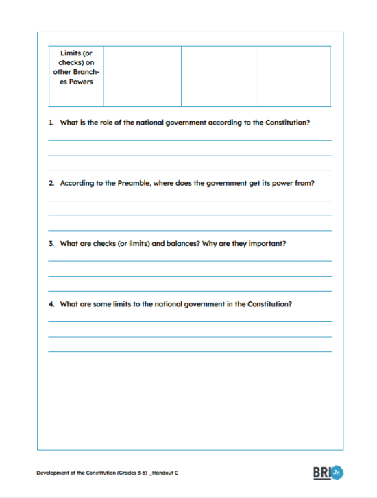 U.S. Constitution Organizer | Elementary | Bill of Rights Institute