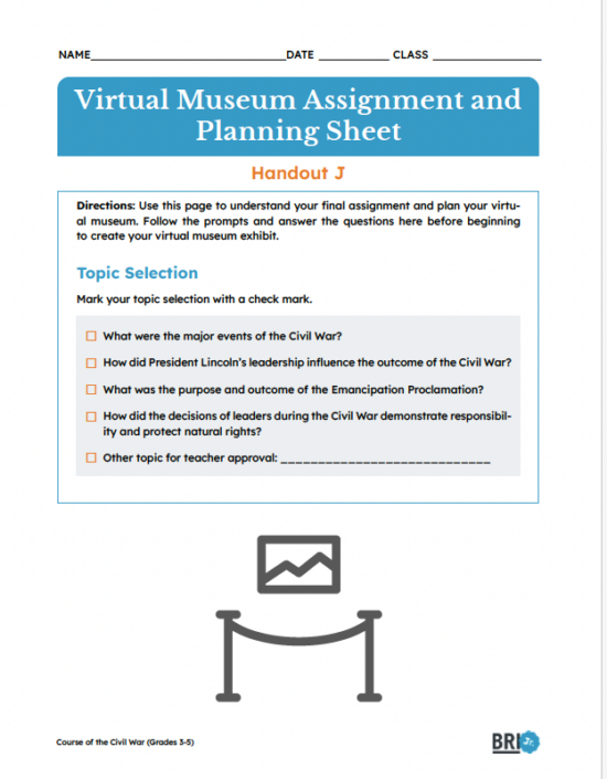 Virtual Museum Handout | Course of the Civil War | Elementary