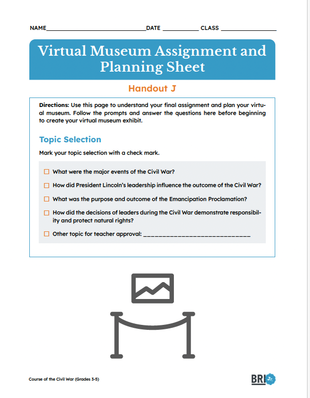 Virtual Museum Handout | Course of the Civil War | Elementary