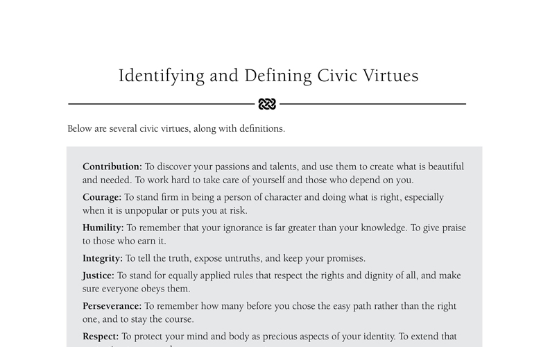 Identifying and Defining Civic Virtues | Bill of Rights Institute