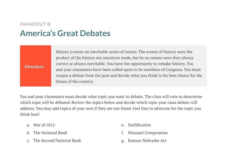 Handout B: America's Great Debates - Bill of Rights Institute